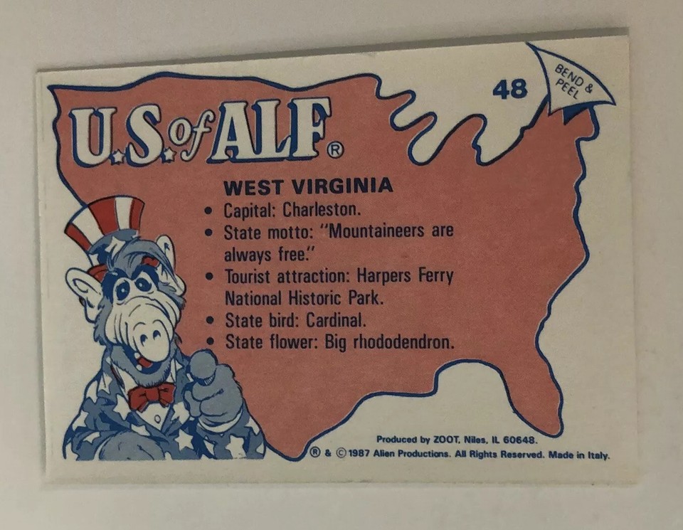 1987 US of Alf 50 States Sticker Card #48 | eBay