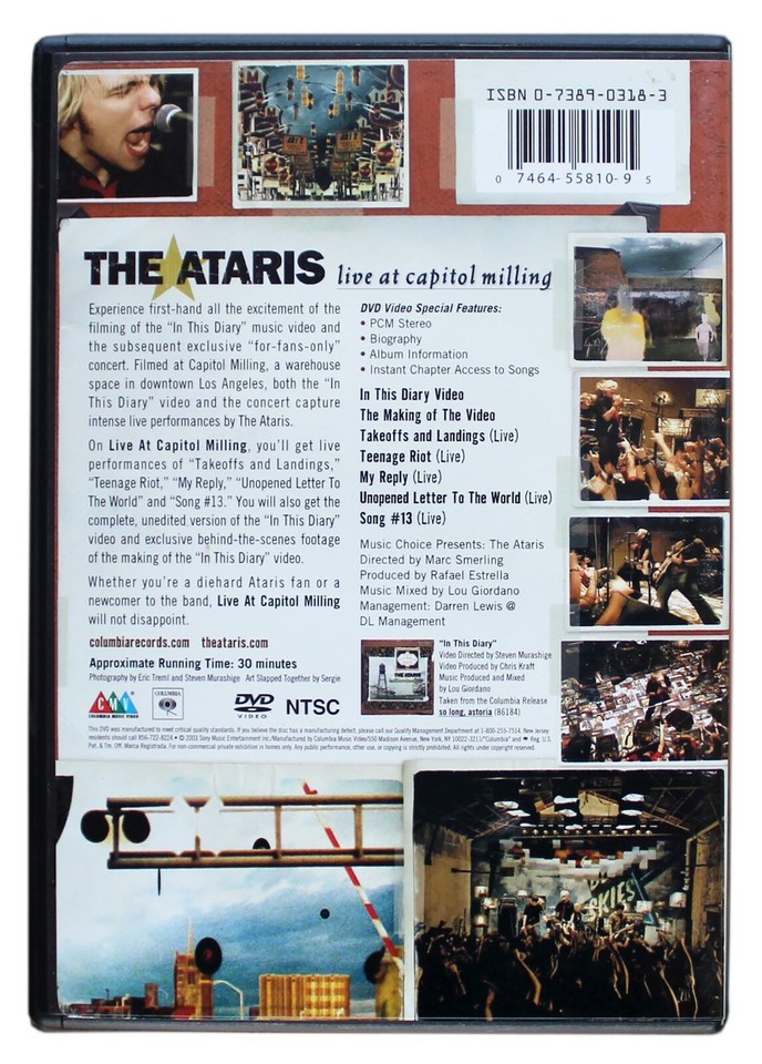 The Ataris - Live At Capitol Milling DVD 2003 Columbia Records Pop Punk ...