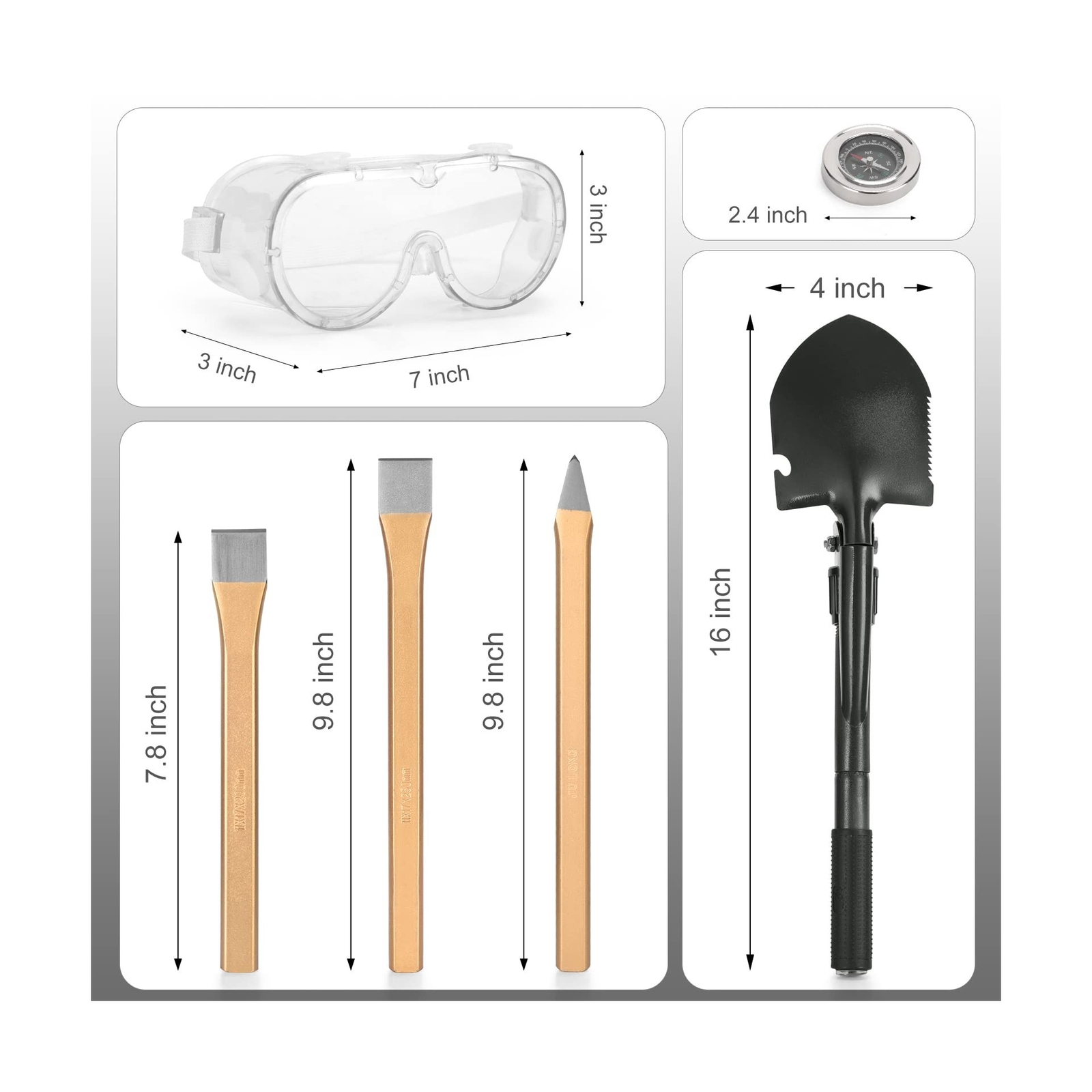 23 Pieces Rock Hammer Kit for Rock Hounding, Complete Great Bundle ...