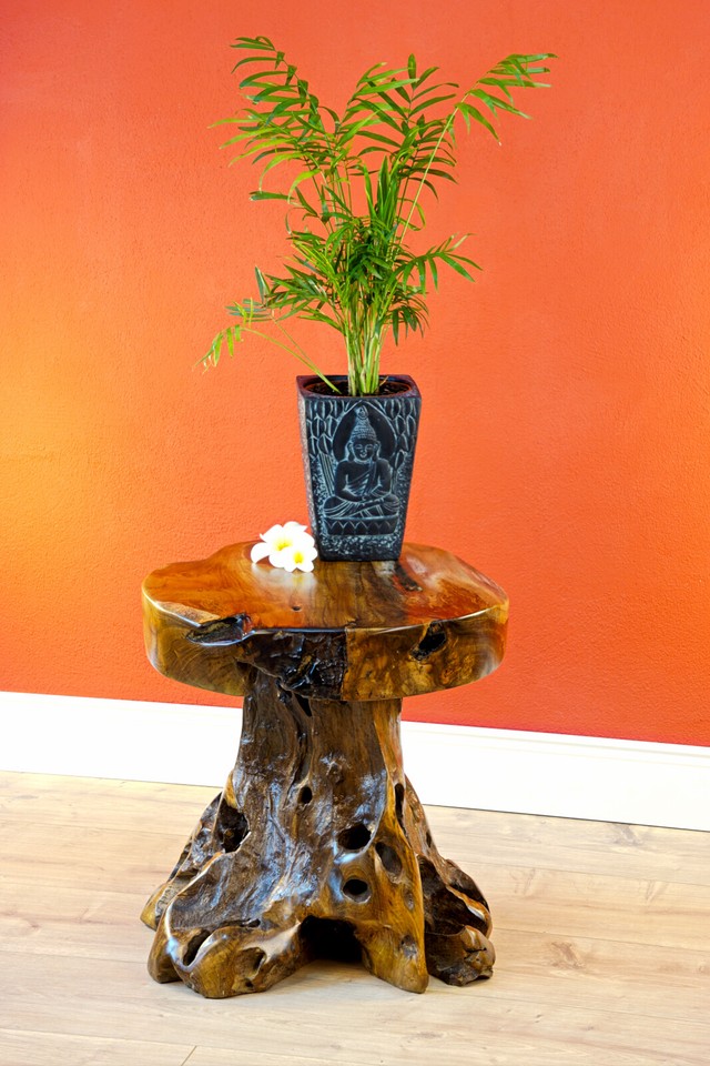 Root Wood Table 40cm Wood Side Table Tree Trunk Teak Rustic | eBay