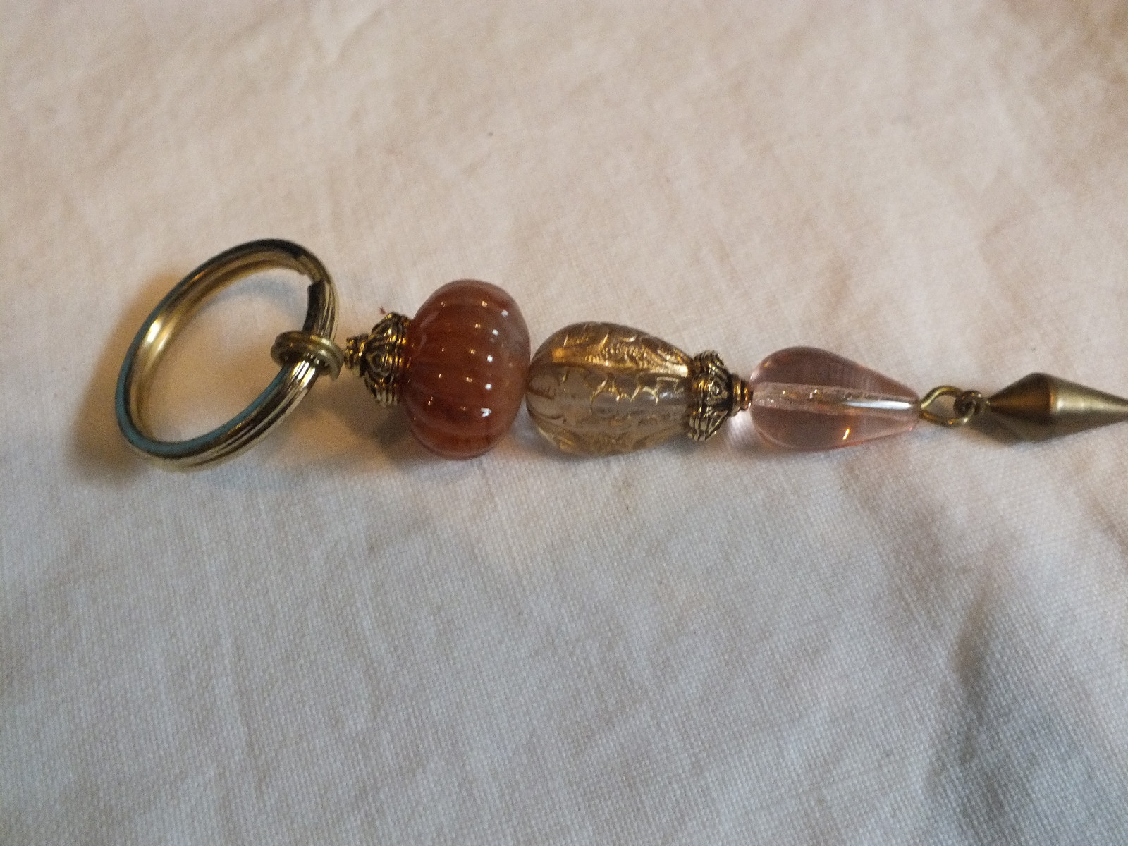Collectible Key Chain Gold Tone Handmade Soft Pink Beads 3 1/4" +Ring ...