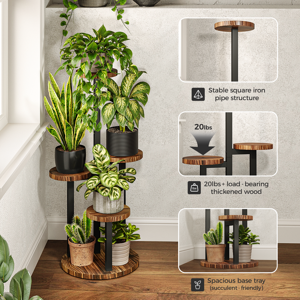 Bamworld Plant Tables Indoor Corner Plant Stand Tall Metal Wood Plant ...