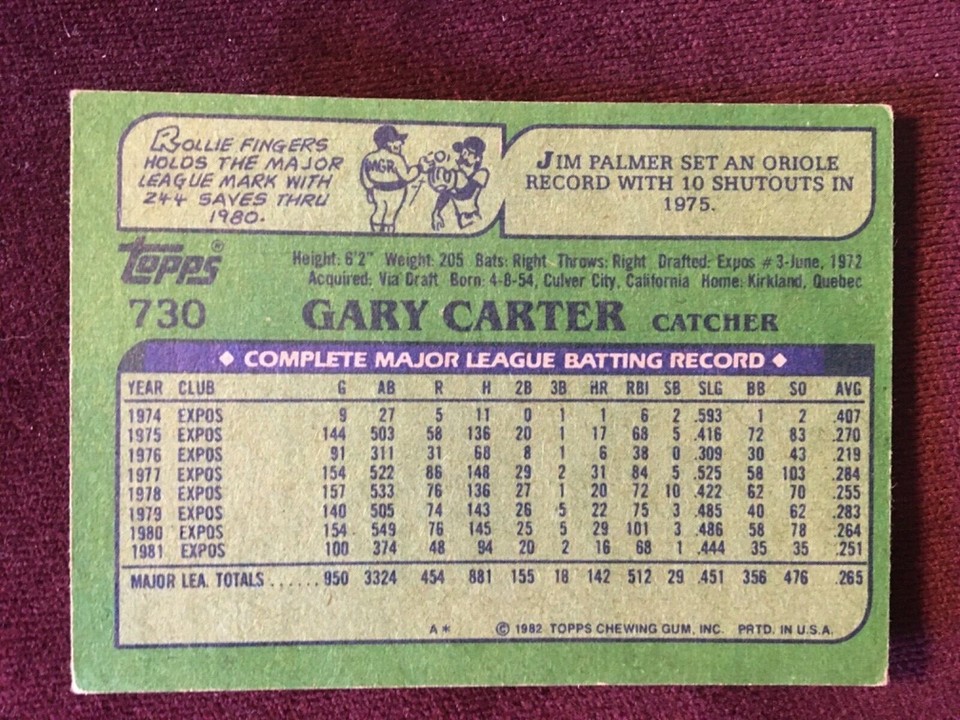 1982 Topps #730 Expos HOF Gary Carter Baseball Card | eBay
