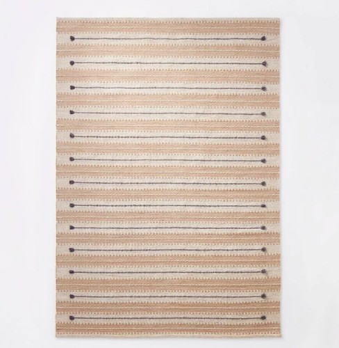 5x7 Striped/Clipped Yarn Area Rug Beige - Threshold Designed with ...