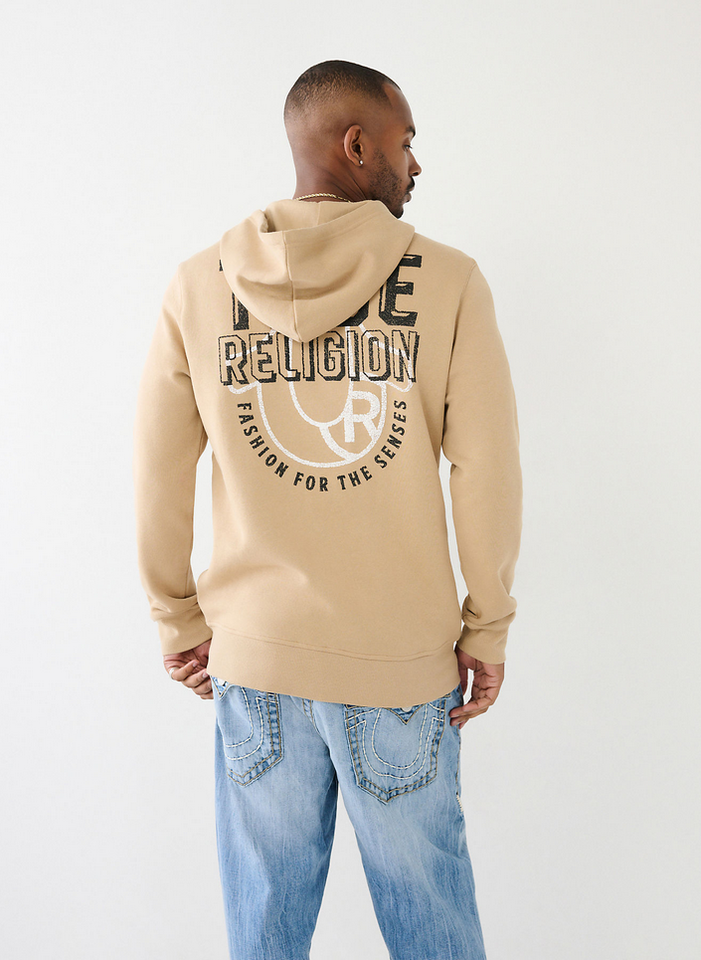 NEW TRUE RELIGION $119 BEIGE LOGO ZIP UP HOODIE SWEATSHIRT JACKET SZ M ...