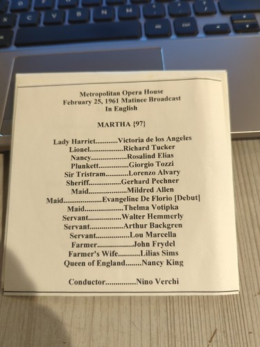 LIve Recorded Opera CD -1581 Martha 1961 Tucker Elias Tozzi Alvary ...