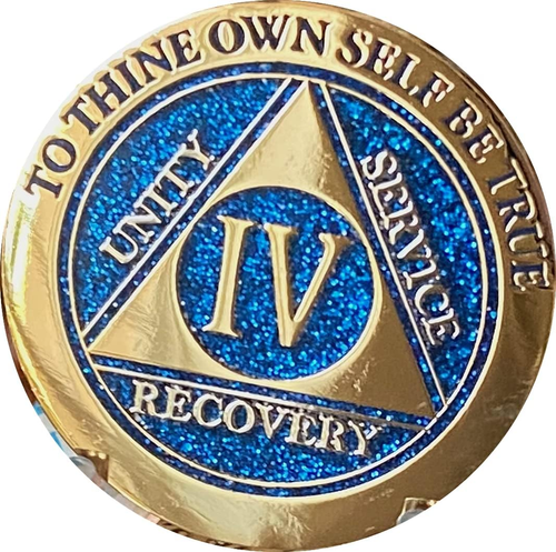 4 Year AA Medallion Elegant Blue Glitter Gold Sobriety Chip | eBay