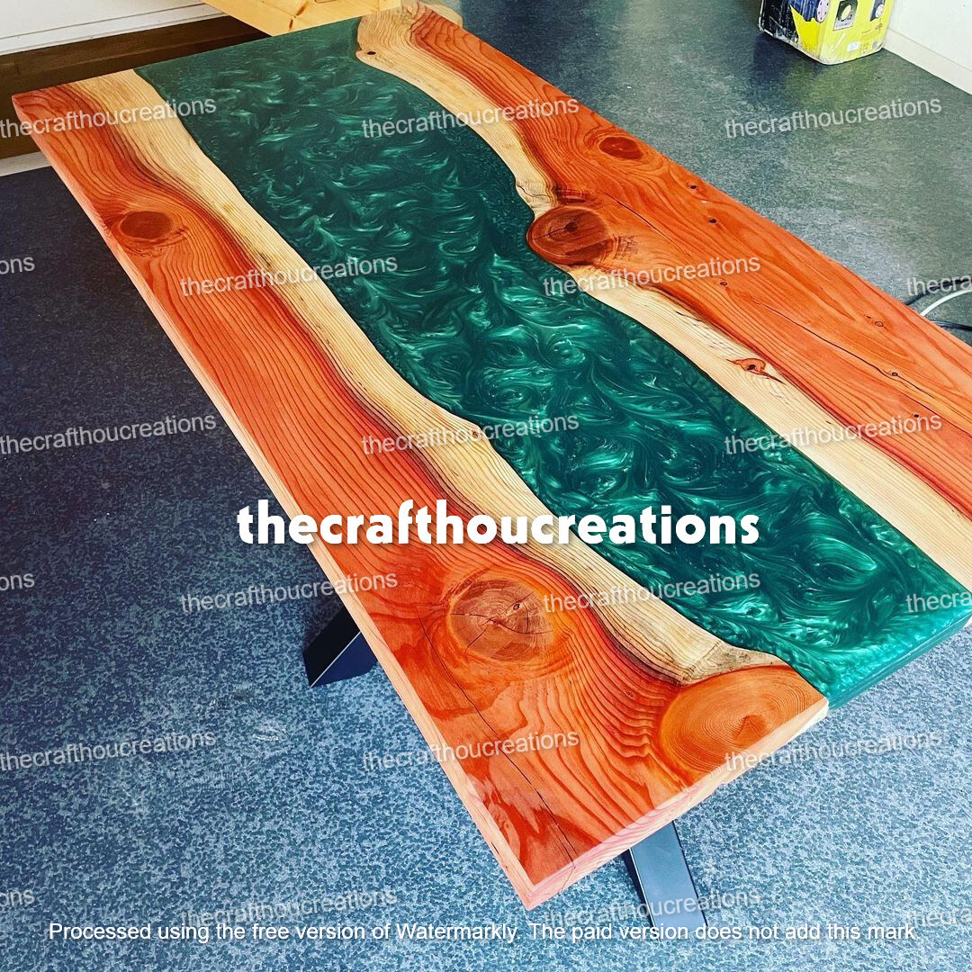 "Green Solid Epoxy Dining Table Top – Wooden Furniture Countertop ...