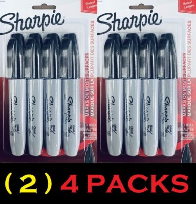 2x Sharpie Broad Larges Quick Dry CHISEL POINT Permanent Markers Black ...