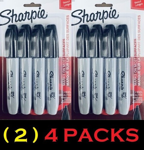 2x Sharpie Broad Larges Quick Dry CHISEL POINT Permanent Markers Black ...