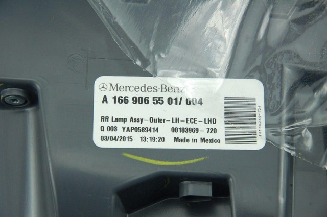 Mercedes-Benz GLE W166 Tail Light Rear Lamp Left Genuine A1669065501 ...