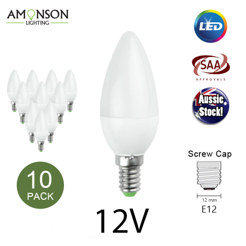 NEW 3W 12V LED Bulb E12 Screw Head Globe Milky C35 10 Pack Cool White ...