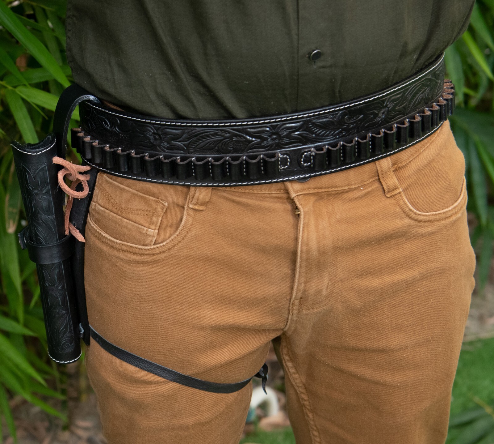 LEATHER WESTERN TOOLED GUN HOLSTER SASS DROP LOOP RIG SAA GUN HOLSTER ...