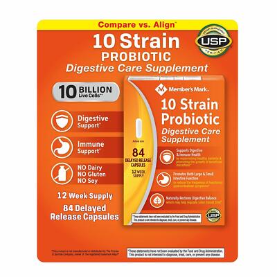 Member's Mark 10 Strain Probiotic, Digestive Care Supplement (84 ct ...