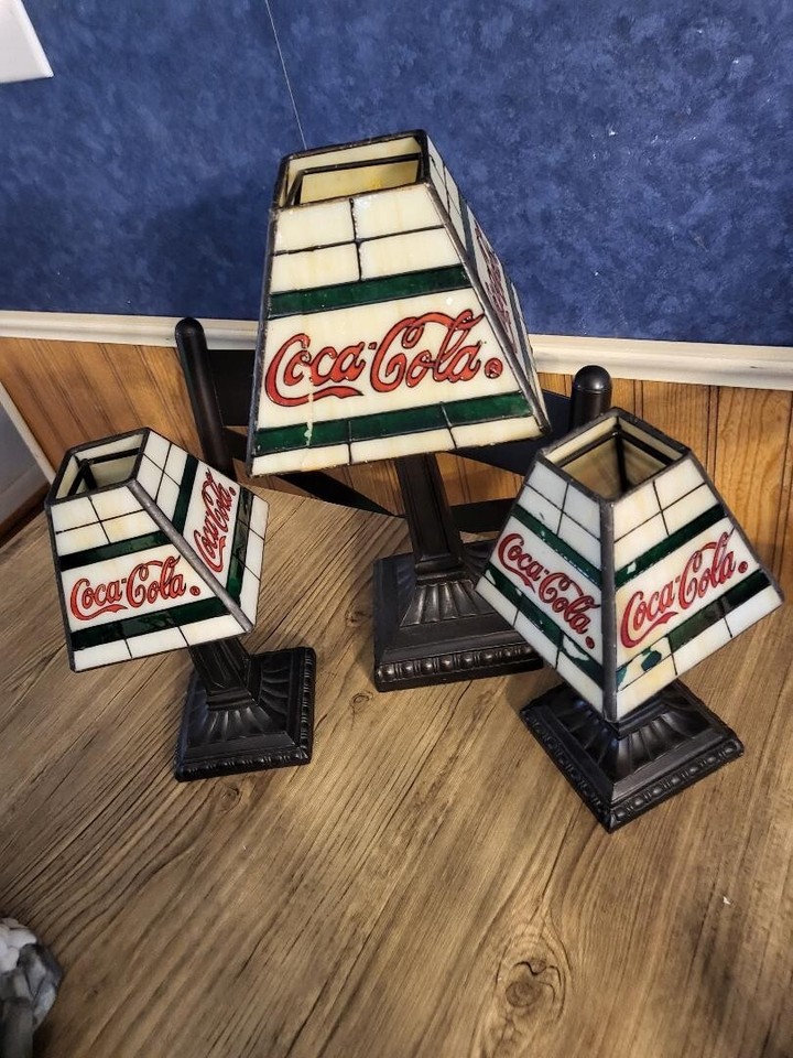 SET OF 3 COCA-COLA CANDLE LAMPS mcm RETRO LARGE SHADE HAS CRACK | eBay