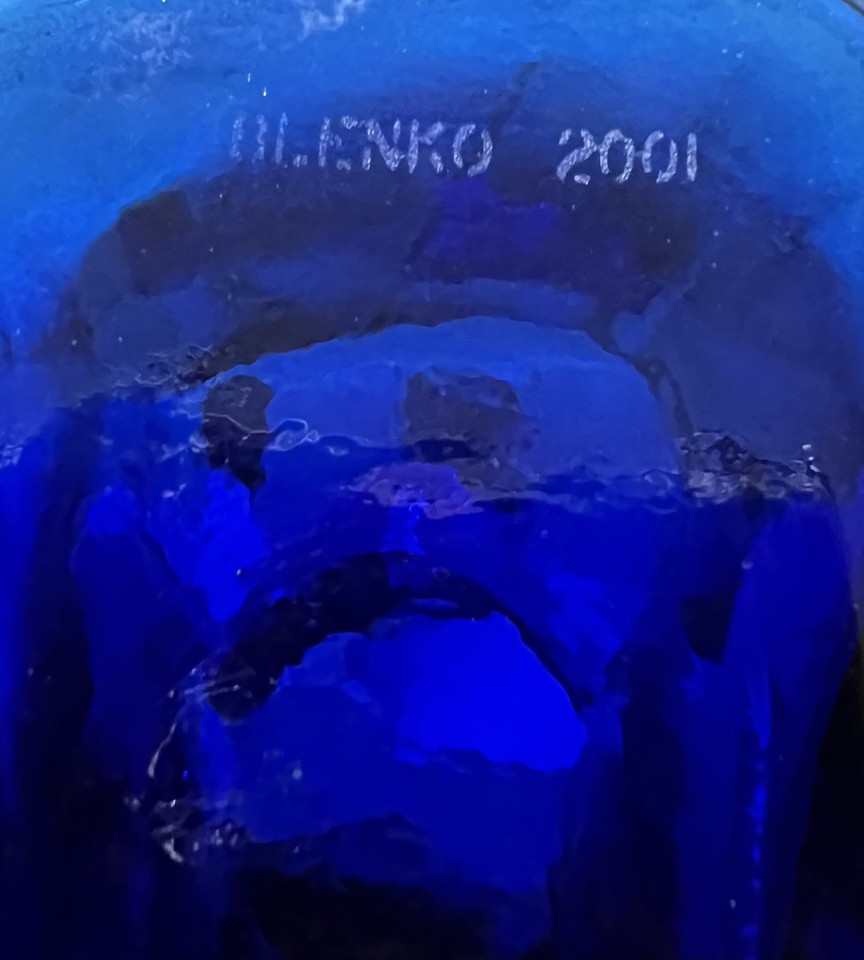 Blenko 384 Hand Blown Glass Double Spout Water Bottle Cobalt Signed ...