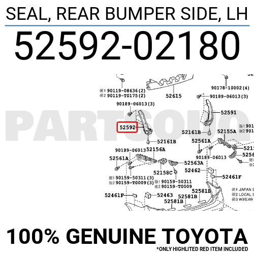 5259202180 Genuine Toyota SEAL, REAR BUMPER SIDE, LH 52592-02180 | eBay