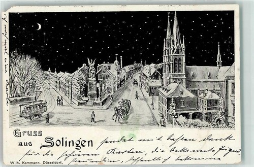 39221000 - 5650 Solingen Winter Strassenbahn bei Nacht sign. R. Creiner ...
