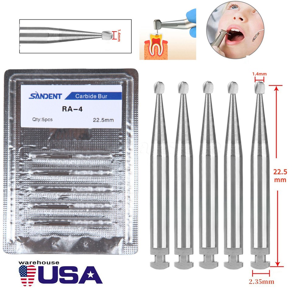 5 Pcs/Box Dental Round Carbide Burs for Slow Speed Latch Type RA #1-#8 ...