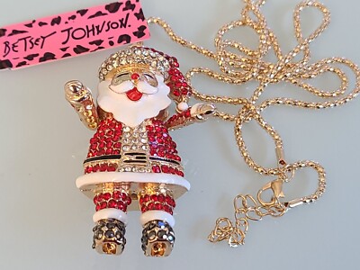 BETSEY JOHNSON NECKLACE WITH TAG ADORABLE 2 3/4 SANTA MULTICOLOR 27 ...