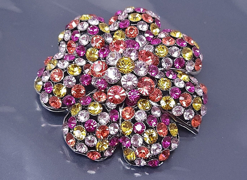 Vintage Joan Rivers Multi Color Rhinestone Crystal Flower Silver tone ...