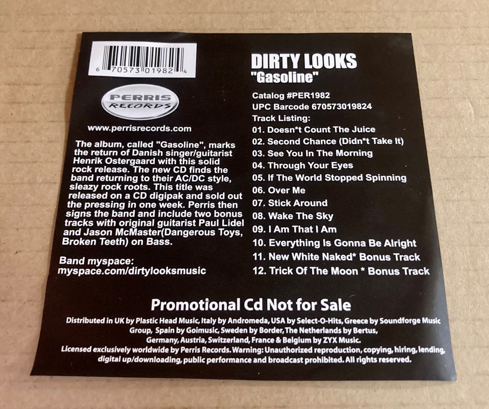 Rare Promo CD - Dirty Looks - Gasoline (2007) - 12 Songs - Perris ...