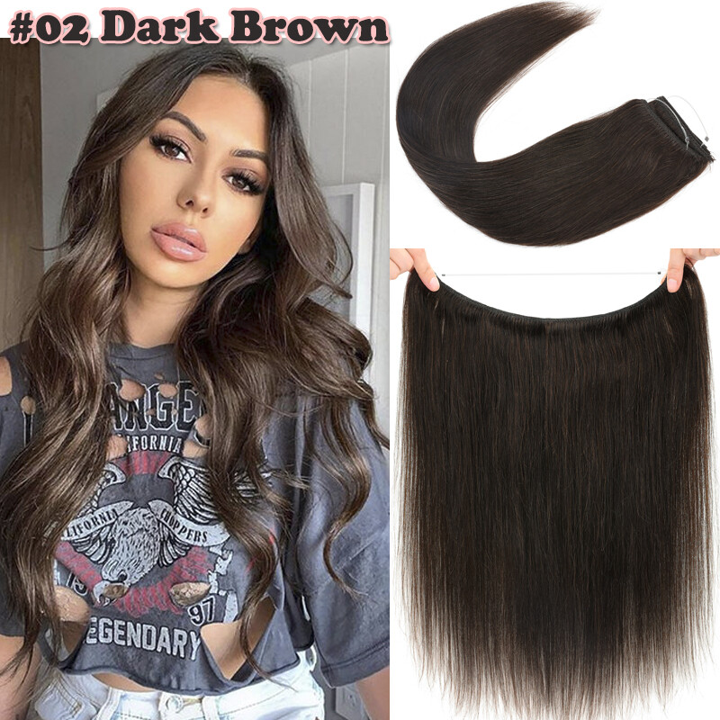 Invisible Wire In Real Thick Human Hair Extensions Hidden Headband Hair ...