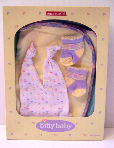American Girl Bitty Baby Layette Set New In Box - Hat, Socks & Blanket ...