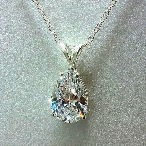3Ct Pear Lab-Created Diamond Solitaire Pendant Necklaces 14K White Gold ...