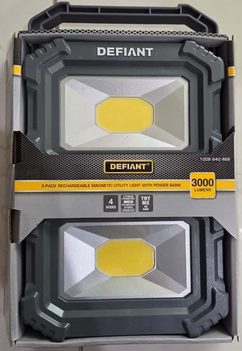 Defiant 2-Pack Rechargeable Magnetic Utility Light with Power Bank 3000 ...