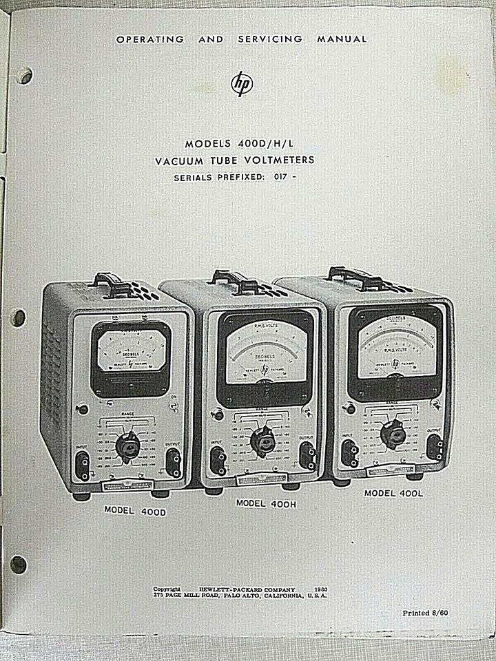 HP 400D/H/L Vacuum Tube Voltmeter Operating & Service Manual | eBay