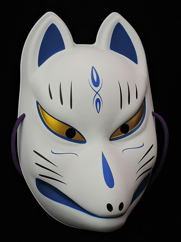 NEW Japanese White Fox God Mask PVC Blue Pattern For Kid 22.5x14.5cm F ...
