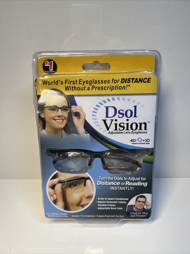 Dsol Vision Adjustable Eyeglasses -6D/+30D Black with Pouch & Eye Chart ...