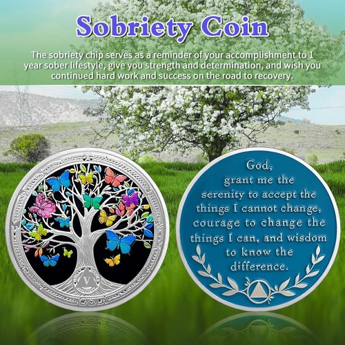 Vintage 5 Year Sobriety Coin Recovery Tree of Life AA Coins Colorful ...