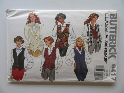 Butterick Pattern 6417 Ladies Classics XS-S-M Shirt Vest Top Lined Semi ...