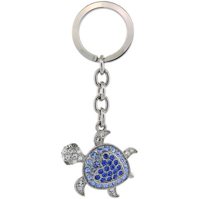 Jeweled Tortoise Turtle Key Chain, key Ring w/ Blue Sapphire Color ...