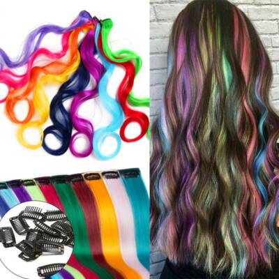 25+Colors Highlight For Human Hair Extension Clip in Piece Real Natural ...