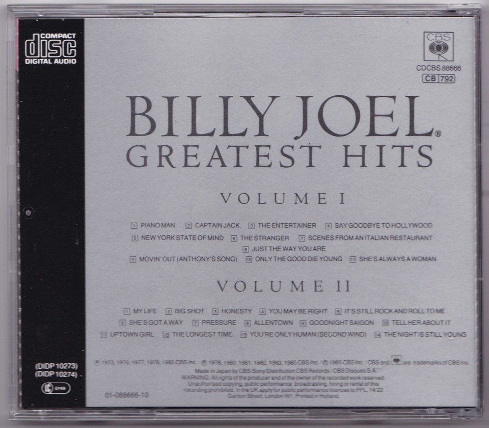 Billy Joel - Greatest hits Volume I & Volume II 2CD Original edition ...
