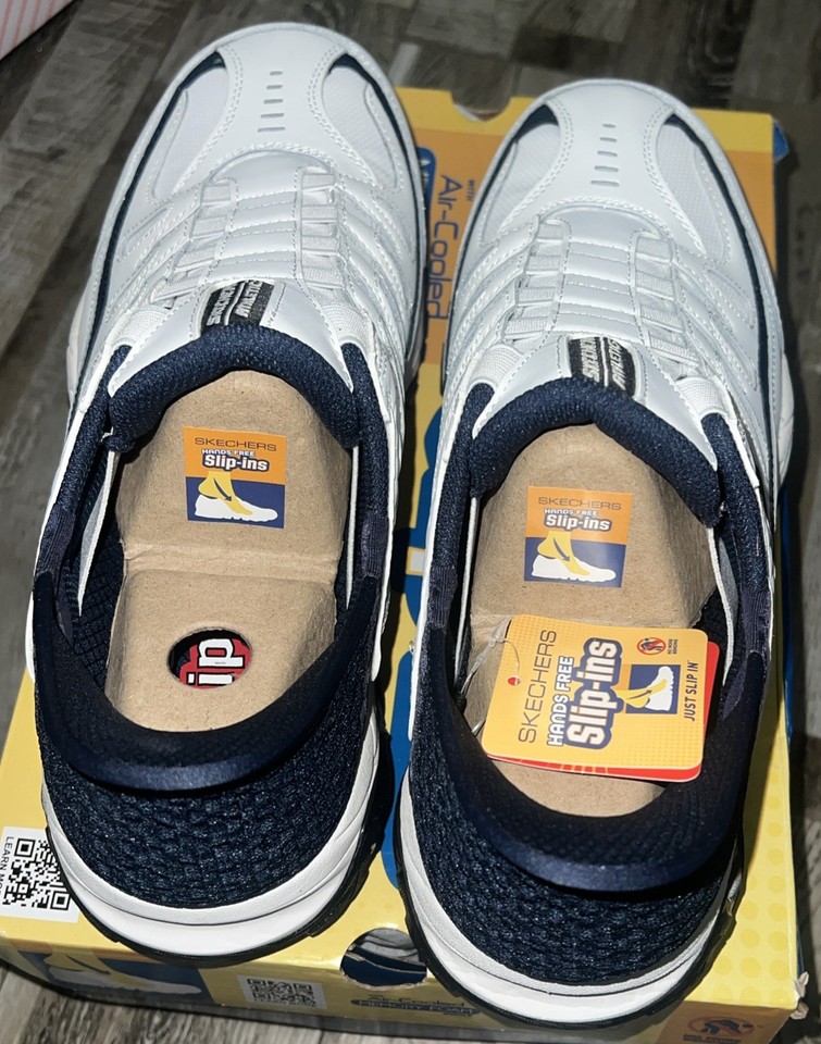 8.5 Extra Wide Men SKECHERS White/Navy Afterburn M. Fit Grill Captain ...