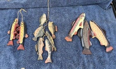 3 Stringers Wood Carved Painted Fish Beautiful Colors VG Cond | eBay