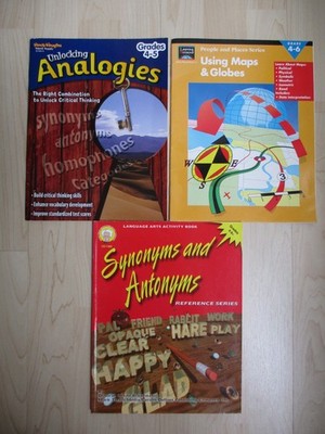 3 books Unlocking Analogies, Synonyms & Antonyms, Using Maps & Globes ...