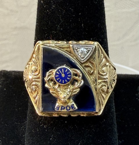 GOTHIC KINSLEY FRATERNAL ELKS BPOE 10K RING - YG, Sapphire, 7.4 Grams ...