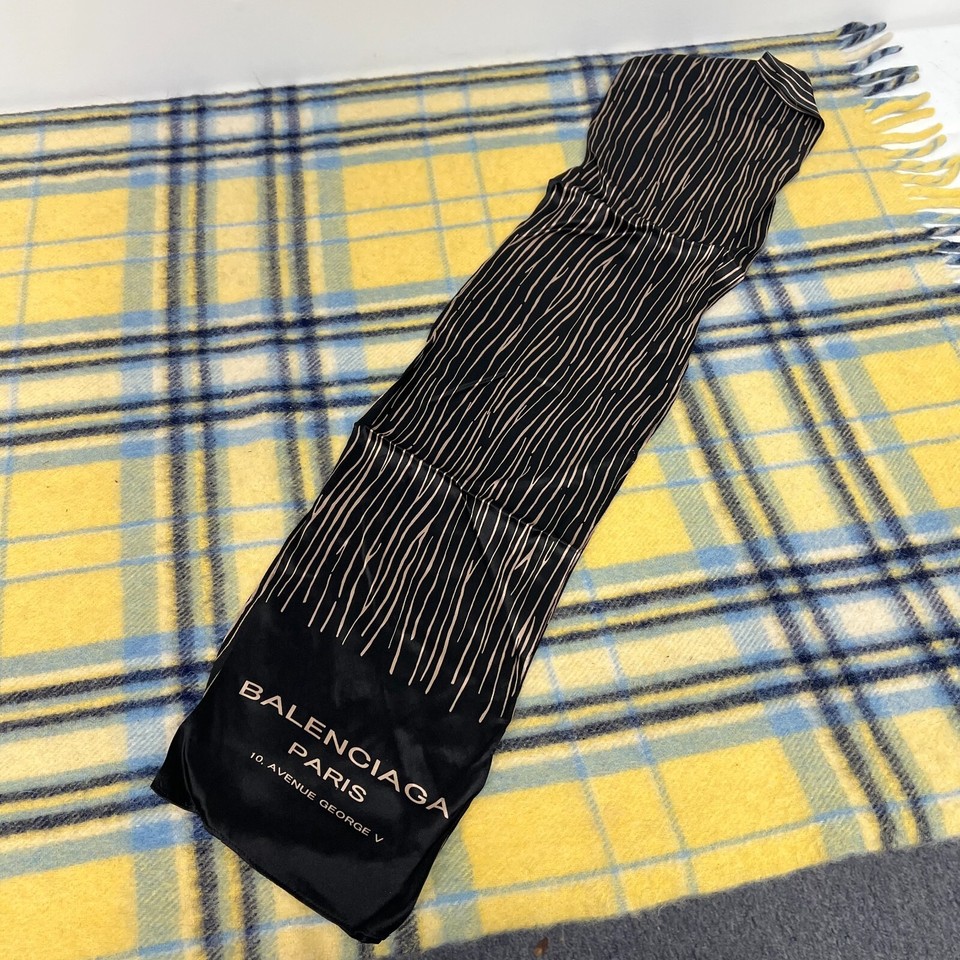 Authentic Rare BALENCIAGA PARIS Big Logo Abstract Striped Long Silk ...