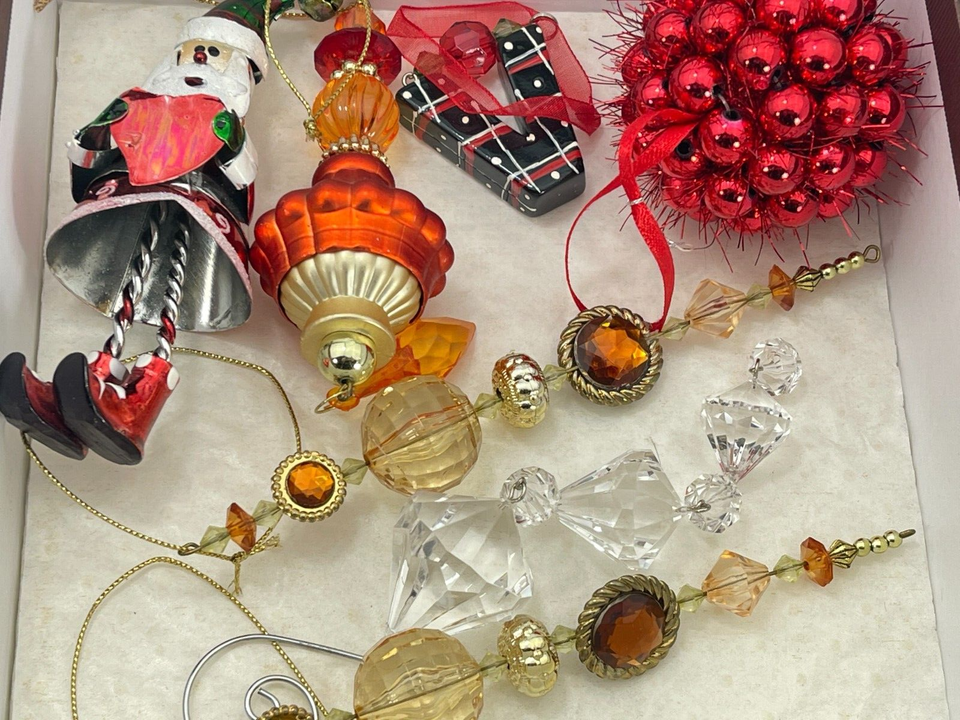 Vintage Christmas Tree Ornaments Plastic Hanging Dangle Metal Santa ...