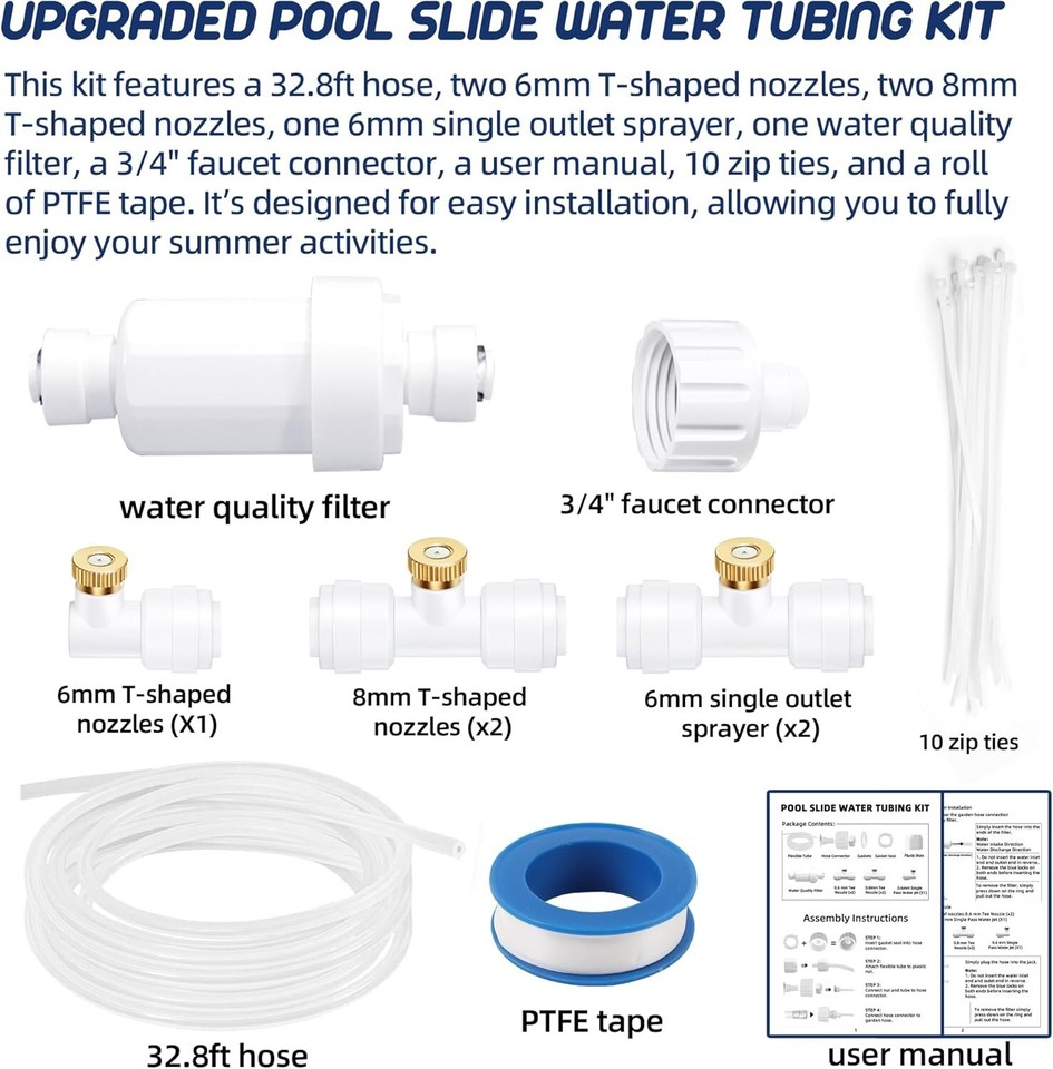 Upgraded Pool Slide Spray Kit, Slide Water Tubing Kit, Includes 32.8Ft ...