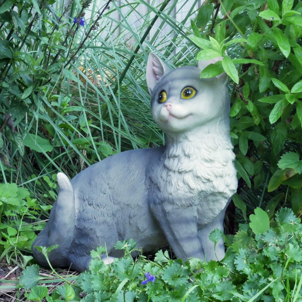 Tabby Cat Ornament Animal Pet Sculpture Grey Kitten Statue Christmas ...