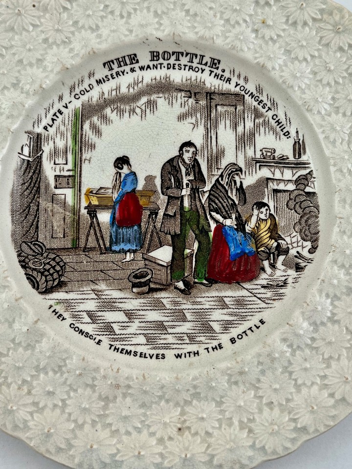19th Cent. Transferware Staffordshire Creamware Plate - "The Bottle ...