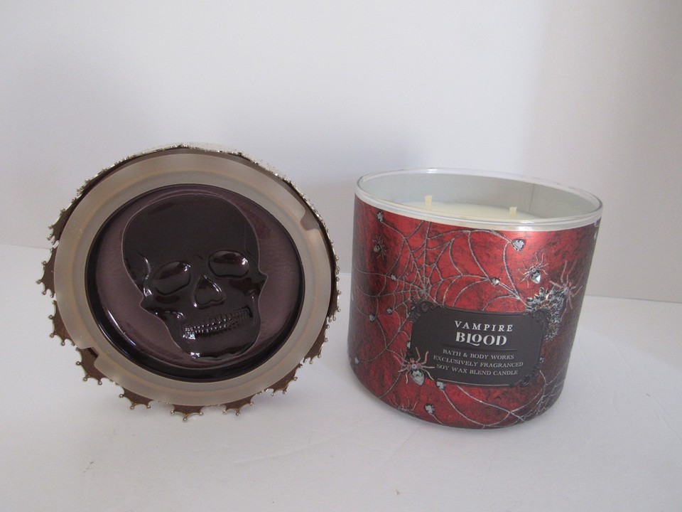 1~ Bath & Body Works Vampire Blood 3-Wick Candle Glass Skull Lid Web ...