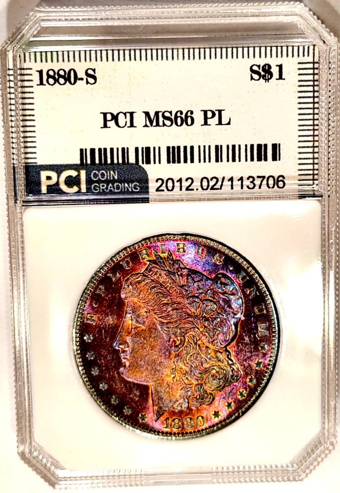 1880-S Gem BU +++ PL Proof-like Vibrant Reflective Monster Toned Morgan ...