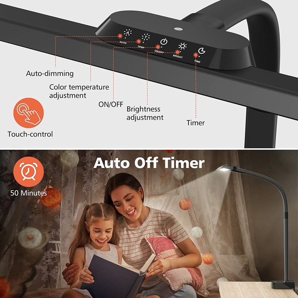 24W Bright LED Desk Lamp Dim Timer Home Office Drawing Crafting ...